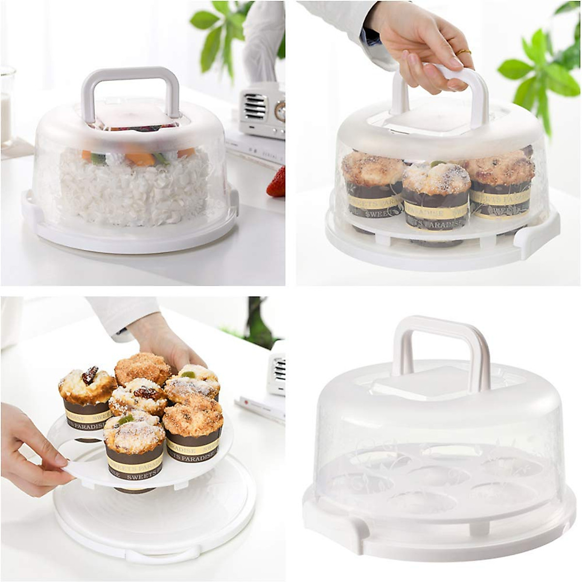 XZJMY 1Pack 9Inch X 4-1/4Inch Cake Carrier,Cake Container,Cake Carrier with Lid and Handle,7-Hole Cupcake Holder Pie Carriers for Cake Transport Container