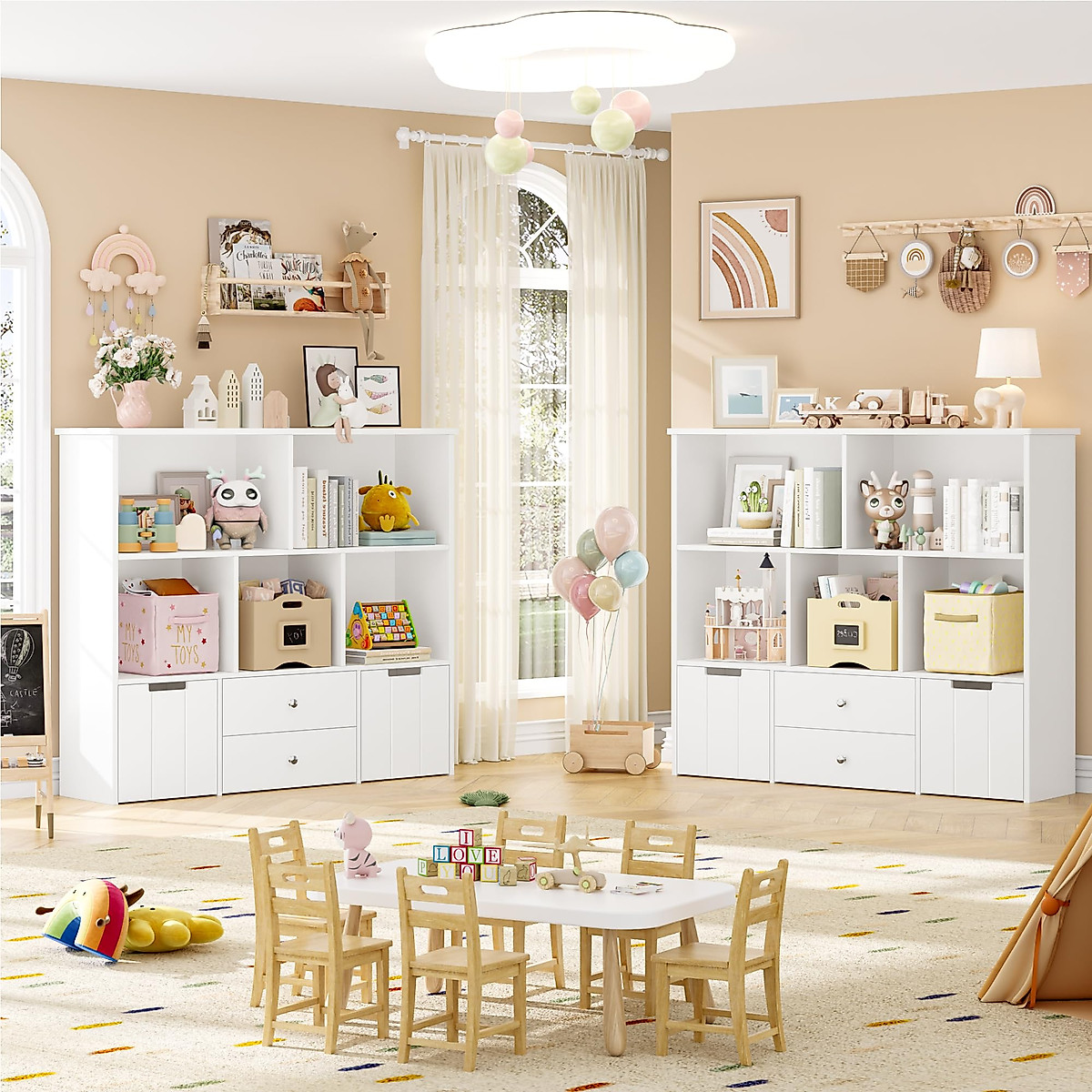 FOTOSOK Toy Storage Organizer with 4 Drawers, Toy Organizers and Storage with Concealed Wheels and 5 Storage Cubbies, Multifunctional Storage Chest Storage Organization, Playroom Furniture, White