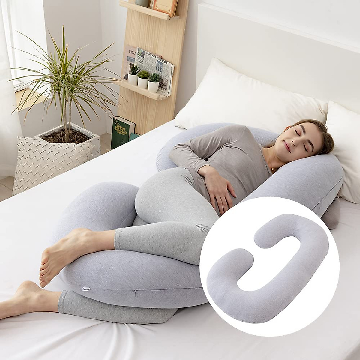 MOVEBO Pregnancy Pillow, Pregnancy Body Pillow, Pregnancy Pillows for Sleeping, Maternity Pillow for Pregnant Women (Grey)