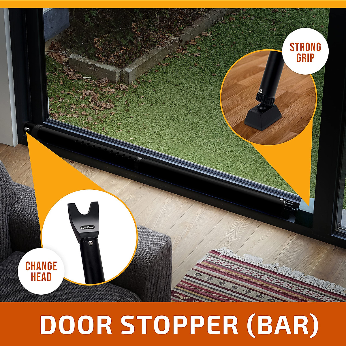 Door Stopper Alarm and Door Security Bar Bundle - House, Apartment, School, Hotel Door Security System, Adjustable Door Stoppers, Sliding Glass Door Security Bar - Lightweight, Portable Doorstops