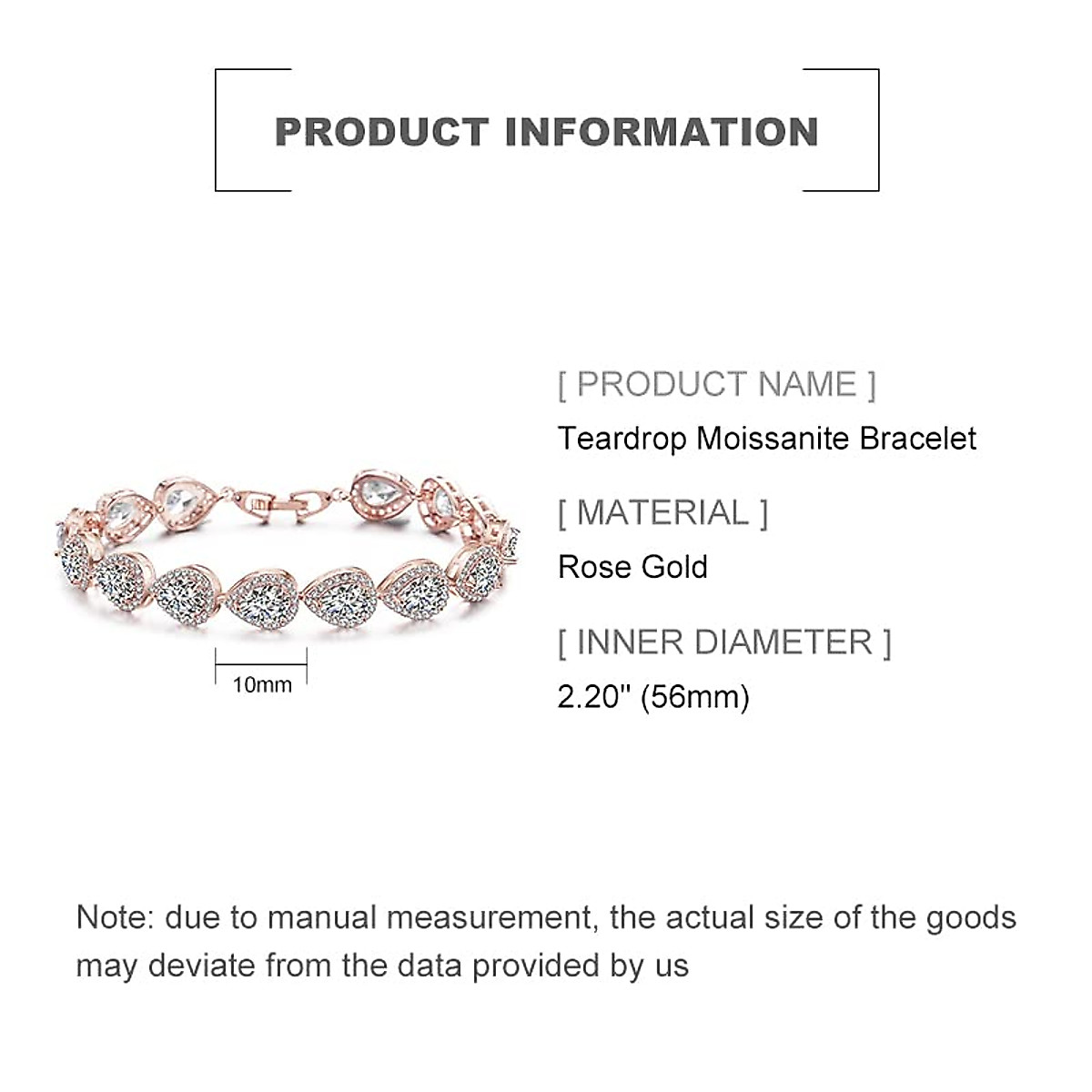 PAENENPH 14K Gold Tear Drop Moissanite Bracelet for Women,Luxury Water Drop Gold Chain Charm Bracelet,Fashion Christmas Jewelry Gift for Her (Rose Gold, 14K Gold)