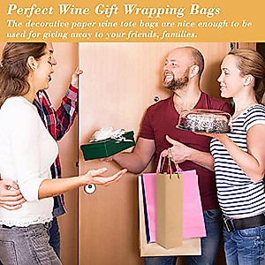 HRX Package Premium Kraft Paper Wine Gift Bags with Handles, 12PCS Sturdy Single Bottle Wine Holder Tote Bag for Christmas, Party, Shopping, Retail Merchandise (Brown)