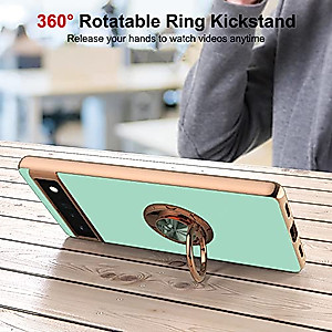 Aitipy for Google Pixel 6A Case, Built-in 360 Rotation Ring Holder with Screen Protector & Camera Lens Protector, Luxury Shiny Electroplated Edged Shockproof Protective Phone Cover (Mint/Golden)