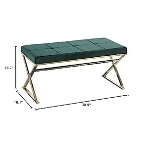 GYZAD Modern Sofa Bench-Turquoise Bench Bench-Dining Room Bench-with Stainless Steel and Velvet Ottaman,Bench Chair,Benches for Bedroom,Livingroom,Metal,Gold Plated Legs,Green