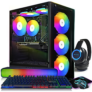 STGAubron Gaming Desktop,Intel Core i7 3.4G up to 3.9G,GeForce GTX 1660 Super 6G GDDR6,32G RAM,1T SSD,WiFi,BT 5.0,RGB Fan x 6,RGB Keyboard&Mouse&Mouse Pad,RGB BT Sound Bar And Gaming Mic,W10H64