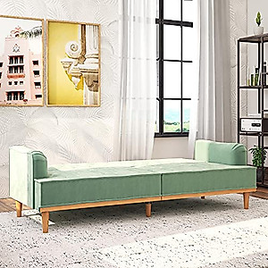 Mr. Kate Stella Vintage Convertible Sofa Bed Futon, Teal Velvet
