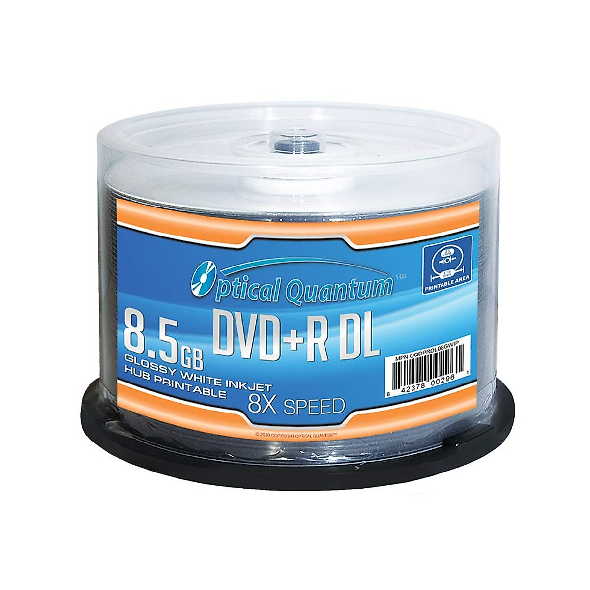 Optical Quantum 8x DVD+R DL Glossy White Inkjet Hub Printable Media
