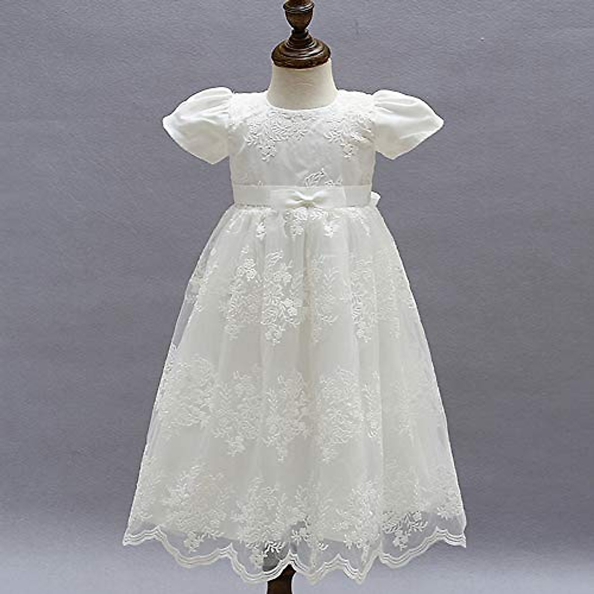 Silver Mermaid Baby Girls Floral Embroidery Baptism Christening Dress Special Occasion Formal Gown Outfit(3M,Ivory White)