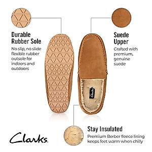 Clarks Mens Suede Moccasin Slippers Warm Cozy Indoor Outdoor Plush Faux Fur Lined Slipper For Men (11 M US, Cinnamon)