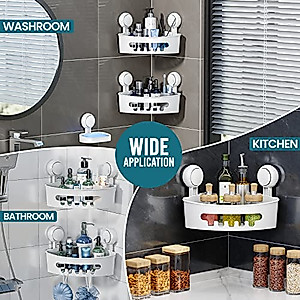 TAILI Corner Shower Caddy Suction Cups Heavy Duty,Small Bathroom Shower Shelf Storage Basket Wall Mounted Organizer for Shampoo,Conditioner,Plastic Shower Rack for Kitchen,Drill-Free Removable