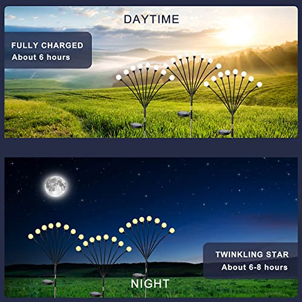 MAKYTWOW Solar Garden Lights, Outdoor Waterproof, Solar Powered Firefly Lights, Warm White Garden Decorations Lights for Path Landscape 4Pack