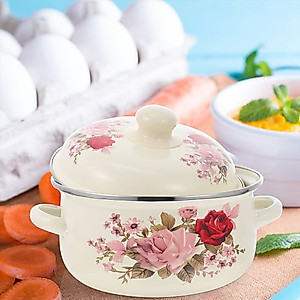 Operitacx Enamel Stock Pot Stew Bowl Vintage Soup Pot Stew Pan Enamel Cookware 18CM For Cooking Hot Pot Bibimbap and Soup