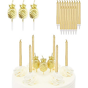 Pineapple Cake Toppers, Thin Candles, Birthday Party Supplies (Gold, 30 Pieces)