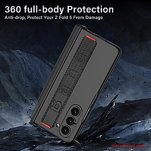 DEMCERT for Samsung Galaxy Z Fold 5 Case with [Fold5 Edition S-Pen Holder] [Wrist Band], Luxury PC Magnetic Shockproof Cover with Screen Protector for Samsung Galaxy Z Fold 5 5G (Carbon Fibre)