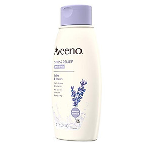 Aveeno Stress Relief Body Wash with Soothing Oat, Lavender, Chamomile & Ylang-Ylang Essential Oils, Dye- & Soap-Free Calming Body Wash for Shower Gentle on Sensitive Skin, 12 fl. oz