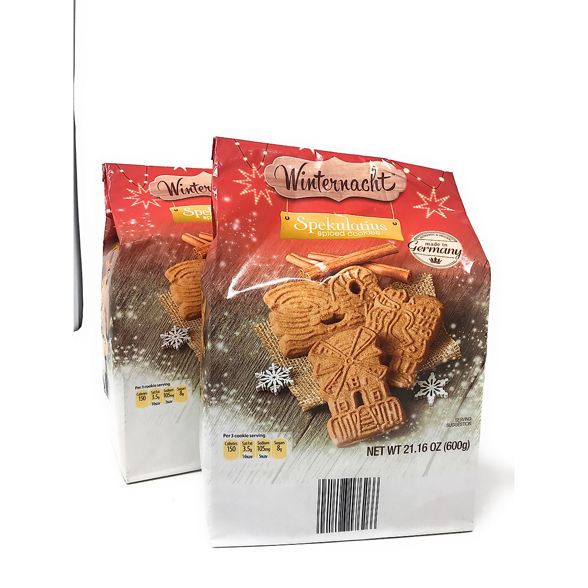 Spiced Cookies, Spekulatius Authentic German Holiday Cookies by Winternacht 600 grams (pack of 2)