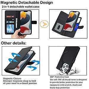 Ｈａｖａｙａ for iPhone 13 pro max case Wallet,for iPhone 12 pro max case Wallet magsafe Compatible,for iPhone 13 pro max Wallet case with Card Holder,Magnetic Detachable Phone case-Black