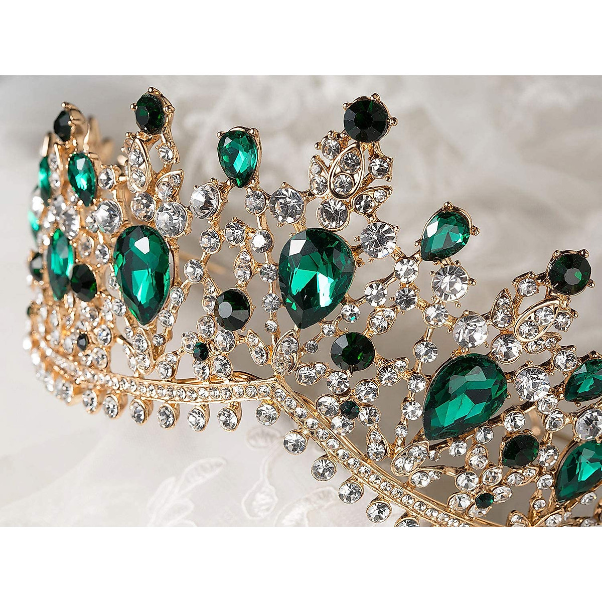 SWEETV Emerald Wedding Tiara for Women, Green Bridal Crown Princess Tiara Headband, Costume Party Accessories for Brithday Halloween Babyshower