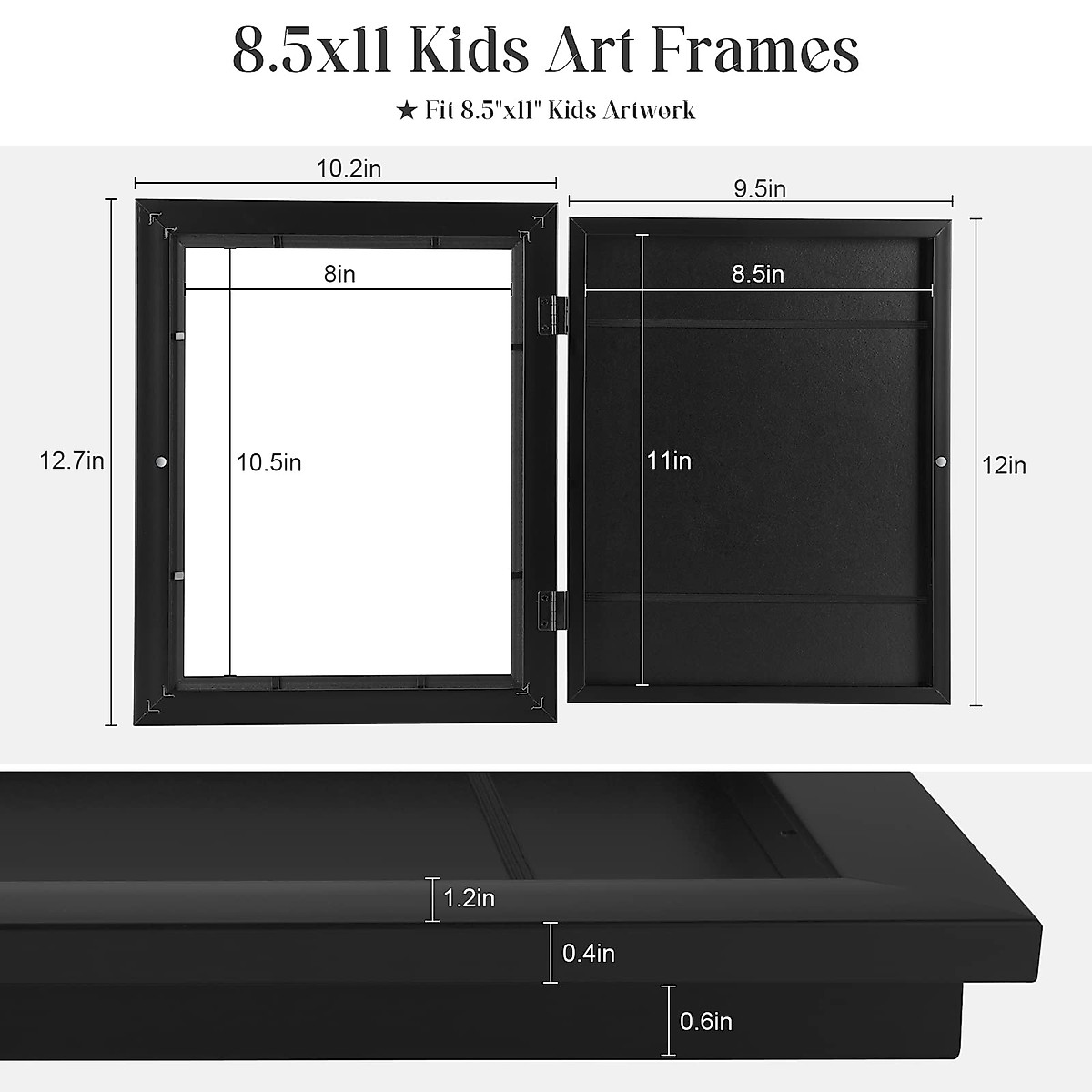 [2-Pack] Kids Frames, 8.5x11 Front Opening Kids Artwork Frames Changeable, Black Artwork Display Storage Frame for Wall, Holds 50 Pcs, for 3D Picture, Crafts, Children Drawing, Hanging Art, Portfolio