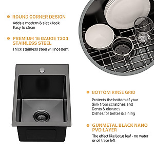 Lordear 15x20 Inch Drop In Bar Sinks Stainless Steel Single Bowl Topmount Kitchen Sink Gunmetal Black 16 Gauge Overmount RV BAR PREP SMALL Kitchen Sinks