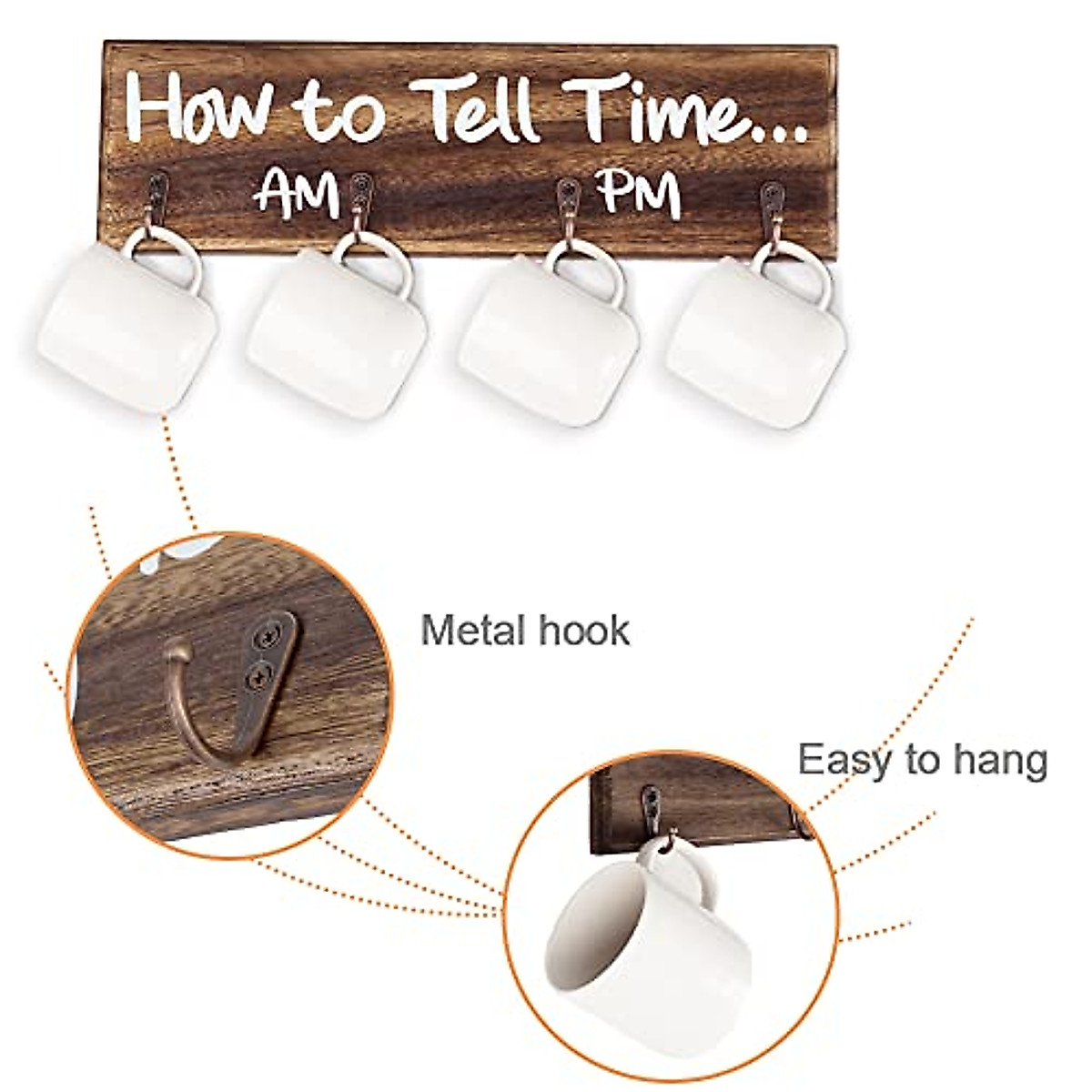 BARGIFTS Mug Holder with 16 Hanger Hooks, Wall Mounted Cup Organizer Rack for Kitchen, Bar, Living Room, Barthroom,Mug Rack for Wall Coffee Cup Rack Set of 4 Coffee…