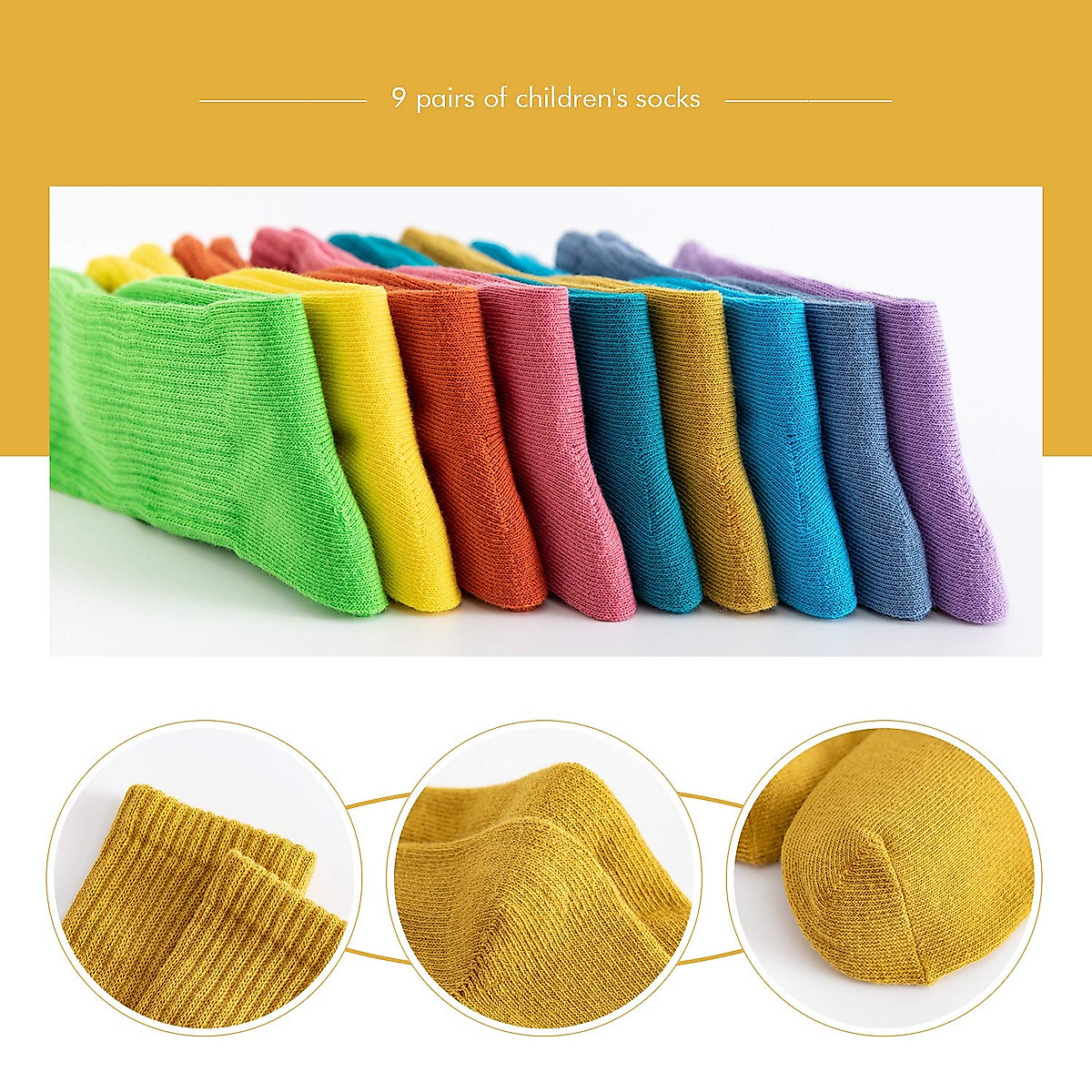 MINI PANDA Girls Socks,Little Girl Socks,Socks for Girls 6-8 Years,Long Socks for Girls 9 Pairs (9 colors, 6-8 Years)