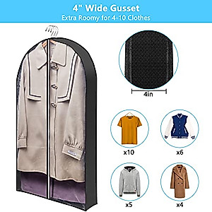 40" Garment Bags for Hanging Clothes 4" Gusset for Closet Storage and Travel Clear Hanging Bags for Dress Suits Coats Moth Proof, 3 Packs-Black