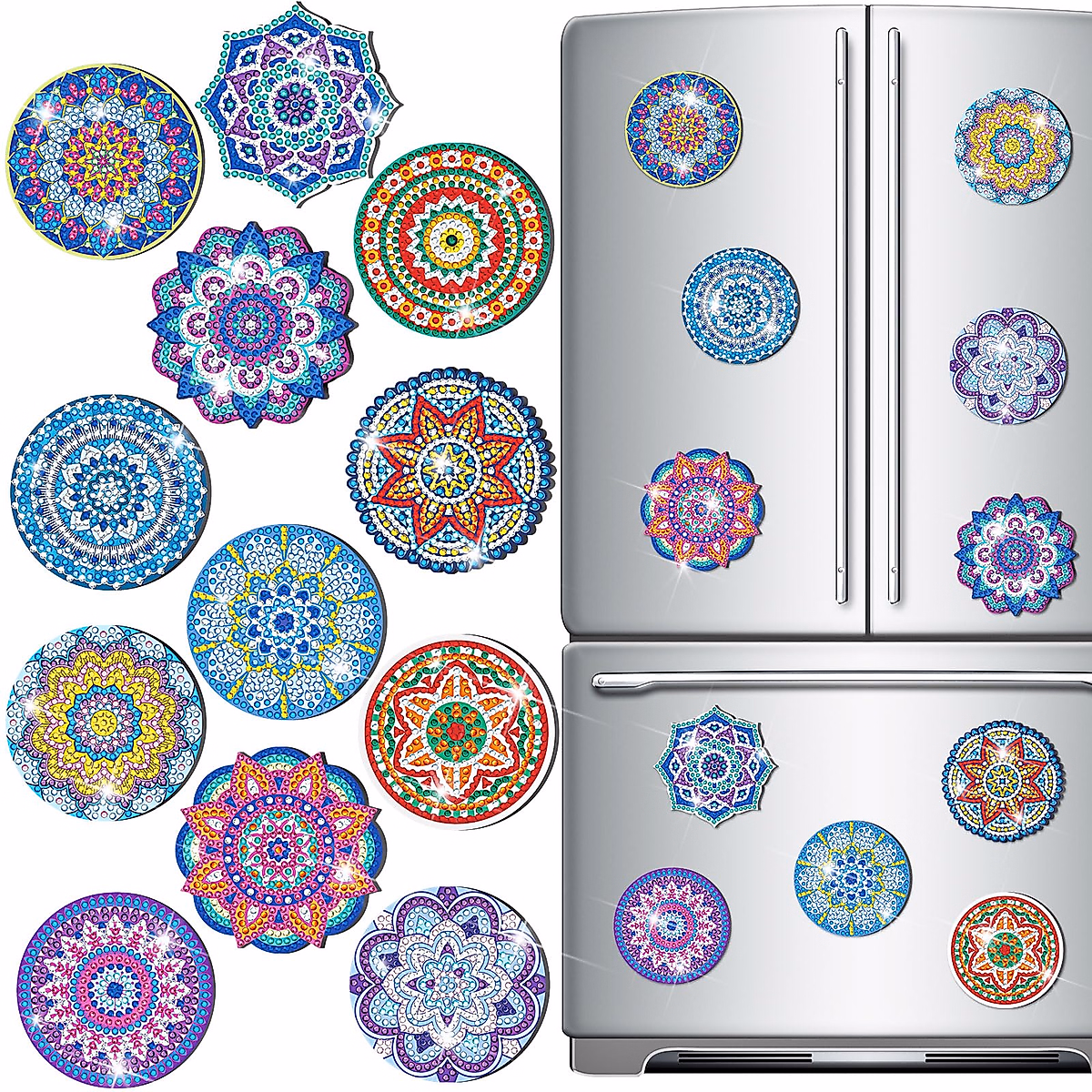 Zonon 12 Pcs Refrigerator Diamond Art Magnets - Easy DIY Kits for Adults - Classic Mandala Home Decors