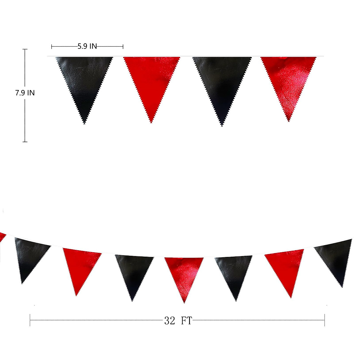 Red Black Party Decoration Metallic Fabric Triangle Pennant Banner Flag Bunting Garland for Graduation Halloween Birthday Wedding Bachelorette Anniversary Las Vegas Casino Poker Pirate Party Supplies