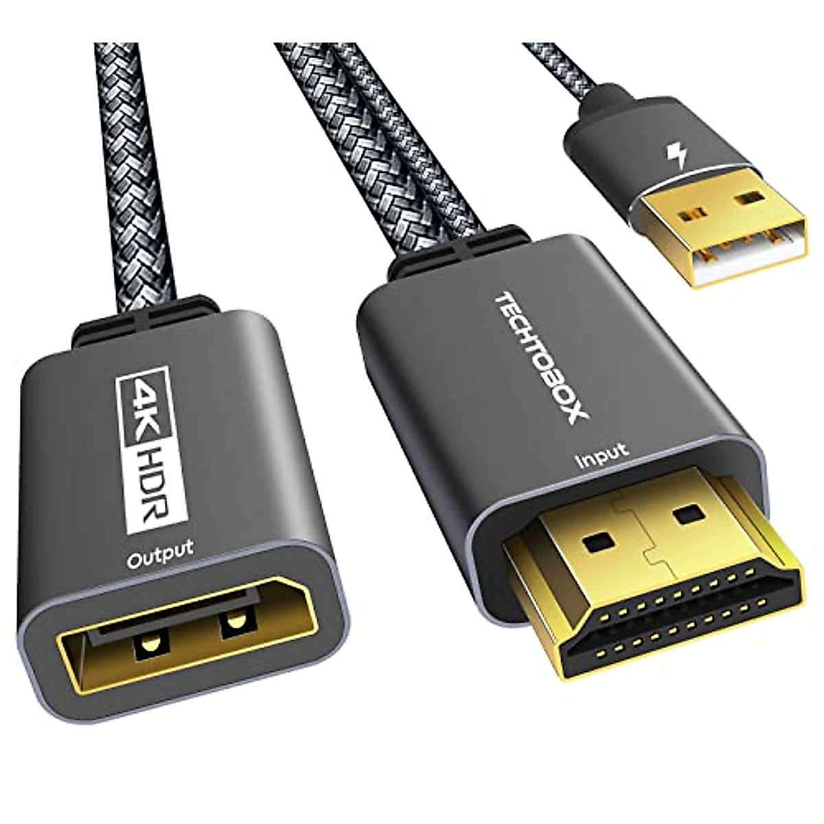 TECHTOBOX HDMI to DisplayPort Adapter 4K@60Hz [Braided, High Speed] HDMI Male to DP Female Converter Cable Compatible for PC Graphics Card Laptop Mac Mini NS PS5/4 Xbox One/360 -Black