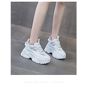 AINIJIA&HOLO Women's Platform White Sneaker,Chunky White Sneakers,Fashion Casual Walking Shoes with Socks (A,8.5,8.5)