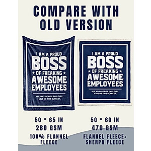 Boss Gifts from Employees, Sherpa Fleece Plush Blankets (50"x 60") Office Gift Idea for Men on Boss Day, Birthday, Christmas, Retirement, Fuzzy Soft Bed Flannel Blankets-Proud Boss (Thick Version)