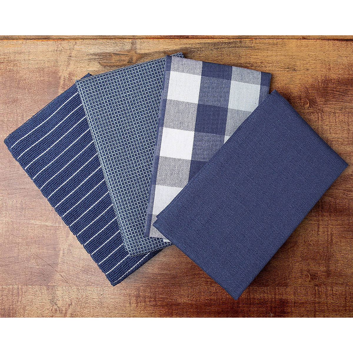 Kitchen Towels 100% Cotton Blue Dish Towels, Hand Towels, Tea Towels Flat, Terry, Waffle and Herringbone Dish Towels for Drying Dishes, 28 in x 16 in