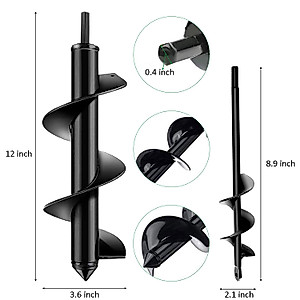 LIKYUU Auger Drill Bit for Planting, Garden Auger Spiral Drill Bit for Flower Bulbs& Bedding Planting, Umbrella Holes Digging, for Most 12inchx3.6inch and 8.9inchx2.1inch Drive Drill