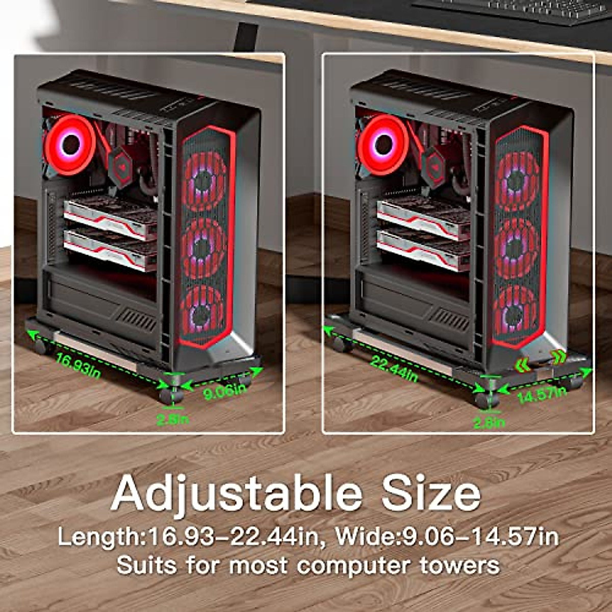 Mobile CPU Stand, CPU Rolling Stand Adjustable Computer Mobile Cart Holder with Locking Caster Wheels PC Stand - Black