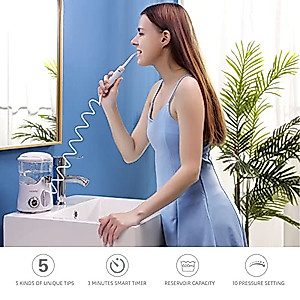 ROSPEC Dental Water Flosser with 7 Multifunctional Tips &a Oral cavity mirror,600ML Detachable Water Tank,10 Adjustable Pressure,For Adults & Kids – Waterproof,Electric Dental Pick Flosser (white)