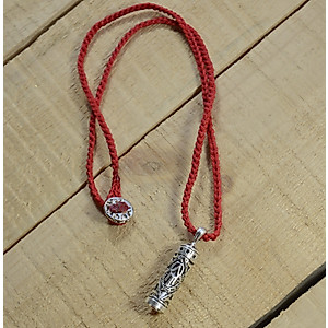 MIZZE Made for Luck Women's Traveler's Prayer in Sterling Silver Mezuzah Prayer Box on Red Knitted Necklace