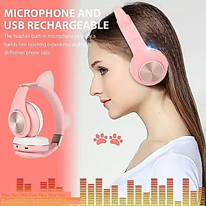 Cat Ear Bluetooth Headphones, v5.0 Wireless On-Ear Kids Headphones, Pink