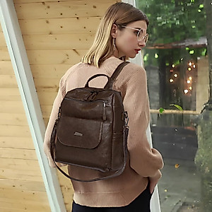 WYFJNX PU Leather Backpack Purse for Women Fashion Multipurpose Design Handbag Ladies Shoulder Bags Travel Backpack Coffee