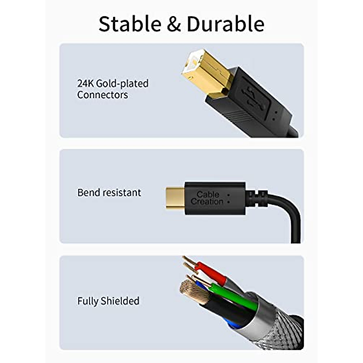 CableCreation USB B to USB C Printer Cable 6.6 FT, USB C to USB B Printer Cable for MacBook Pro, Air, USB C MIDI Cable for Yamaha Casio Digital Piano MIDI Controller DJ Controller, 2M Black