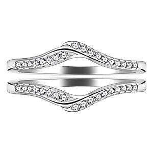 Uloveido Women's 925 Sterling Silver Round CZ Wedding Band Ring Guard Enhancer 2pcs Staking Wrap Rings Set Y1516 (Size 8)
