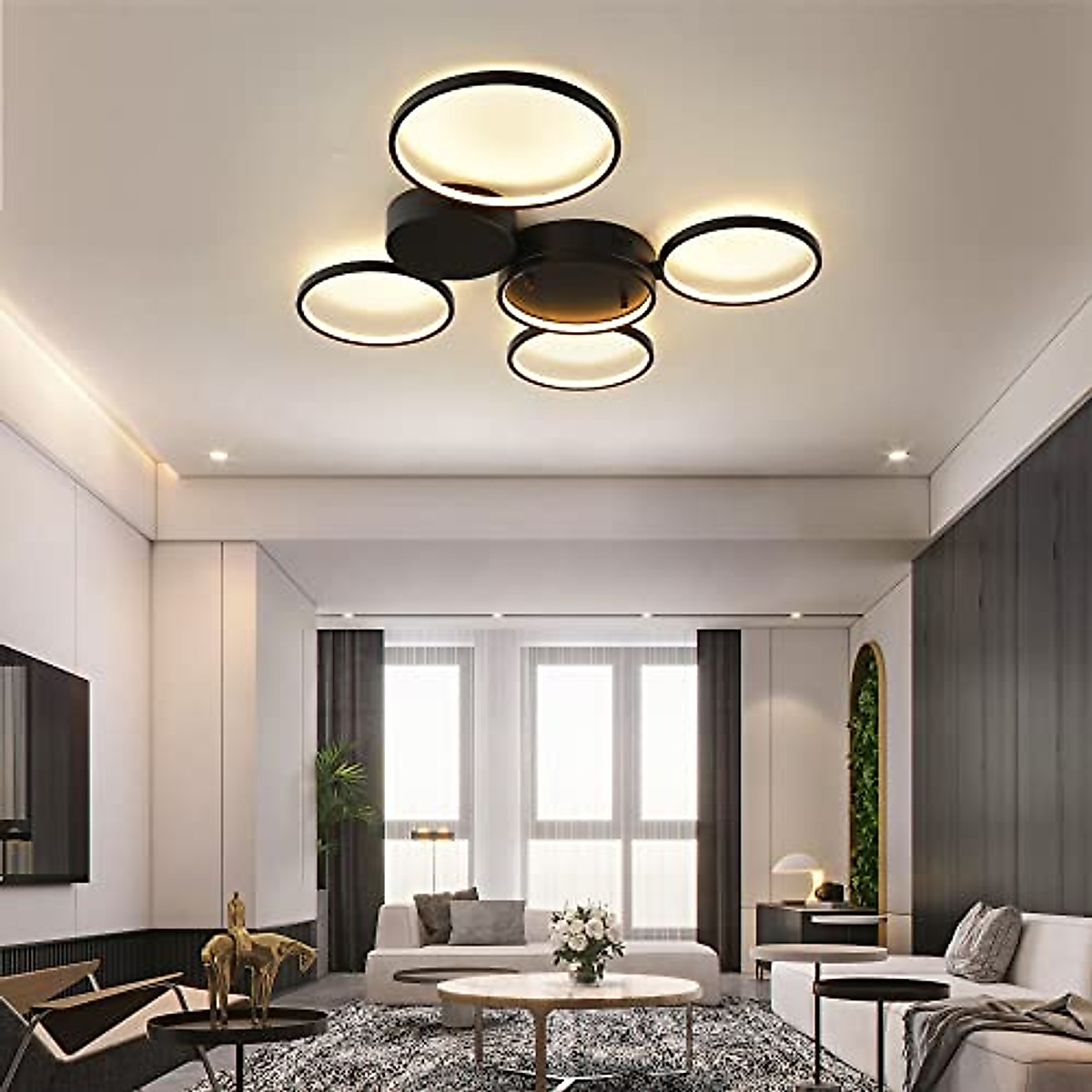 KARMIQI Modern Black Ring Ceiling Light 37W Dimmable LED Ceiling Light Circle Flush Mount Ceiling Light Fixtures for Living Room Bedroom Dining Room Kitchen