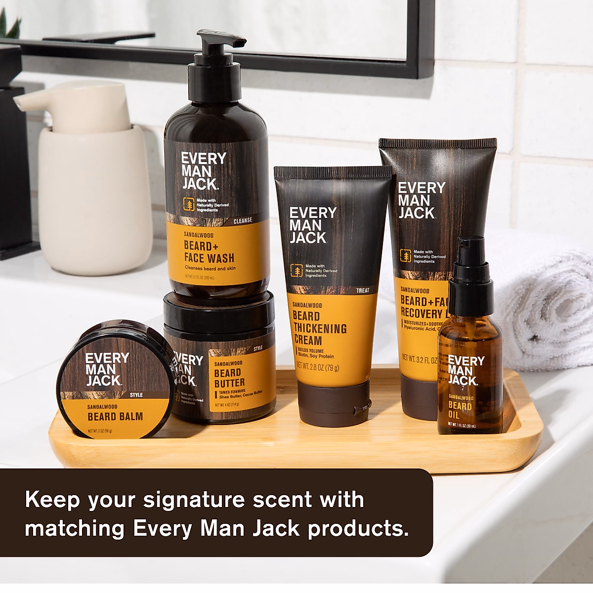 Every Man Jack Mens Sandalwood Grooming Set - Five Full-Sized Essentials: Wash, Lotion, Hydrating Oil, Butter, and Comb