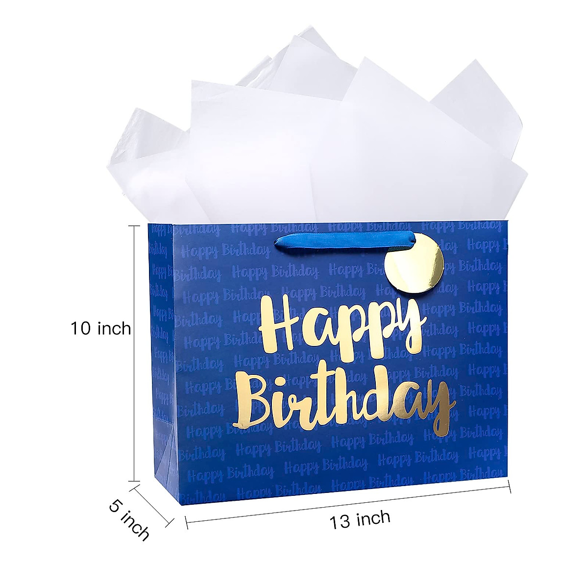Loveinside Blue Birthday Gift Bag with Tissue Paper for Birthday, Baby Shower, Party, and More - 13" x 10" x 5", 1 Pcs