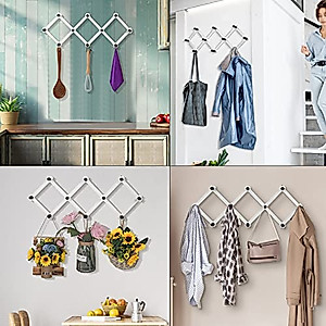 CILXGQLN 2 Pack Expandable Coat Rack Hat Hangers for Wall, Accordion Wall Hangers, Wooden Hat Rack Wall Mounted, 10 Peg Hooks for Keys, Hat, Bags, Coats, Towels, Umbrella, Necklaces, White