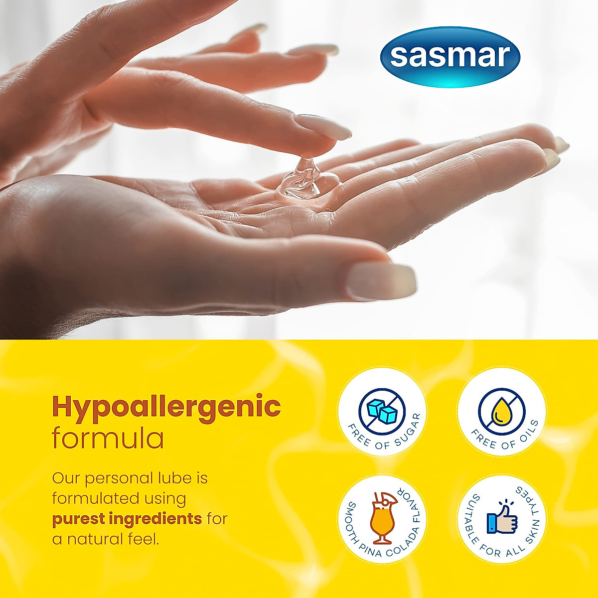 Sasmar Pina Colada Flavored Lubricant - Water-Based Personal Lube for Men, Women - Feels Natural, Long Lasting Formula, Paraben Free, Toy-Friendly and Condom Safe, Oral Lubricant for Couples - 60 ml