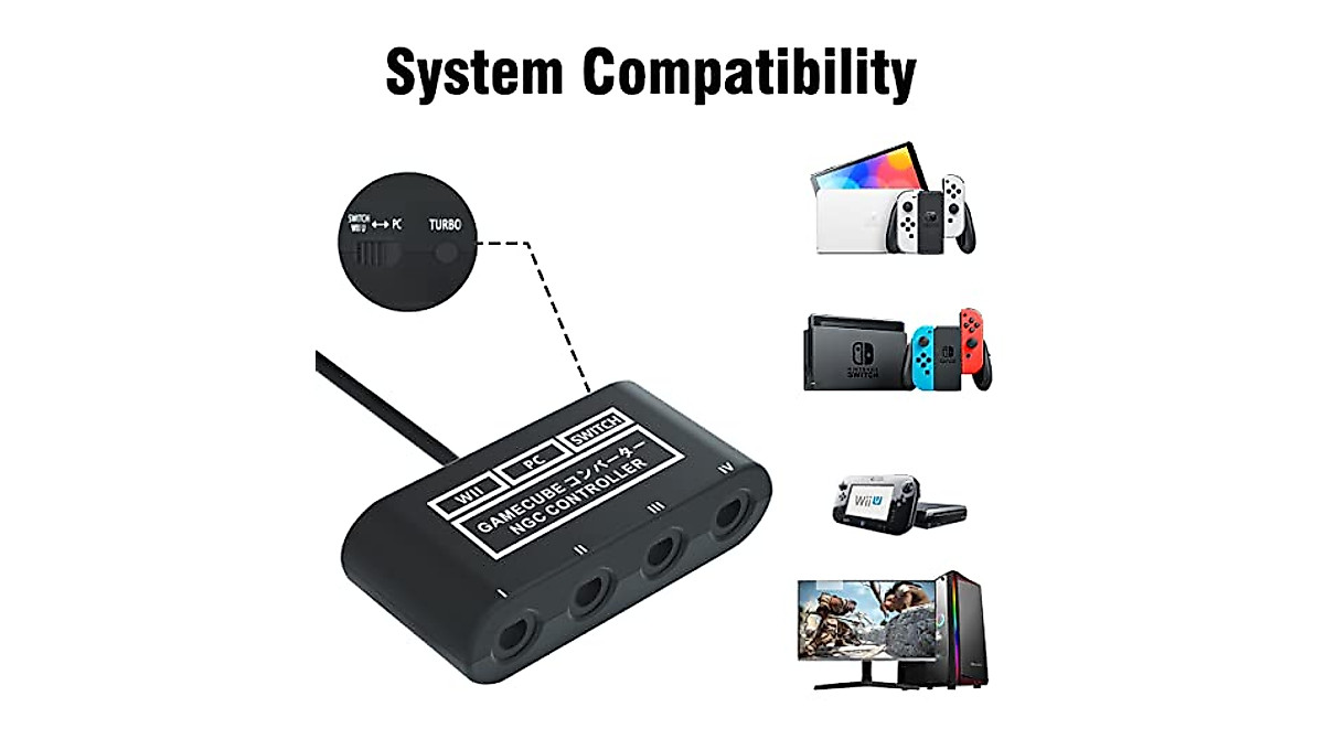Gamecube Controller Adapter for Switch, PC & Wii U - 4 Ports