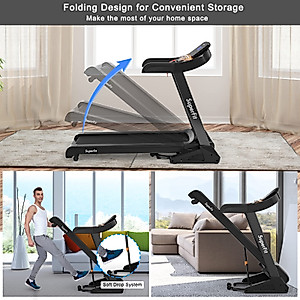 GYMAX 3.75HP Folding Treadmill, 1-15% Automatic Incline Treadmill with GYMAX App Control, 12 Preset & 3 Custom Programs, Heart Rate Monitor, Home Gym Cardio Training Machine