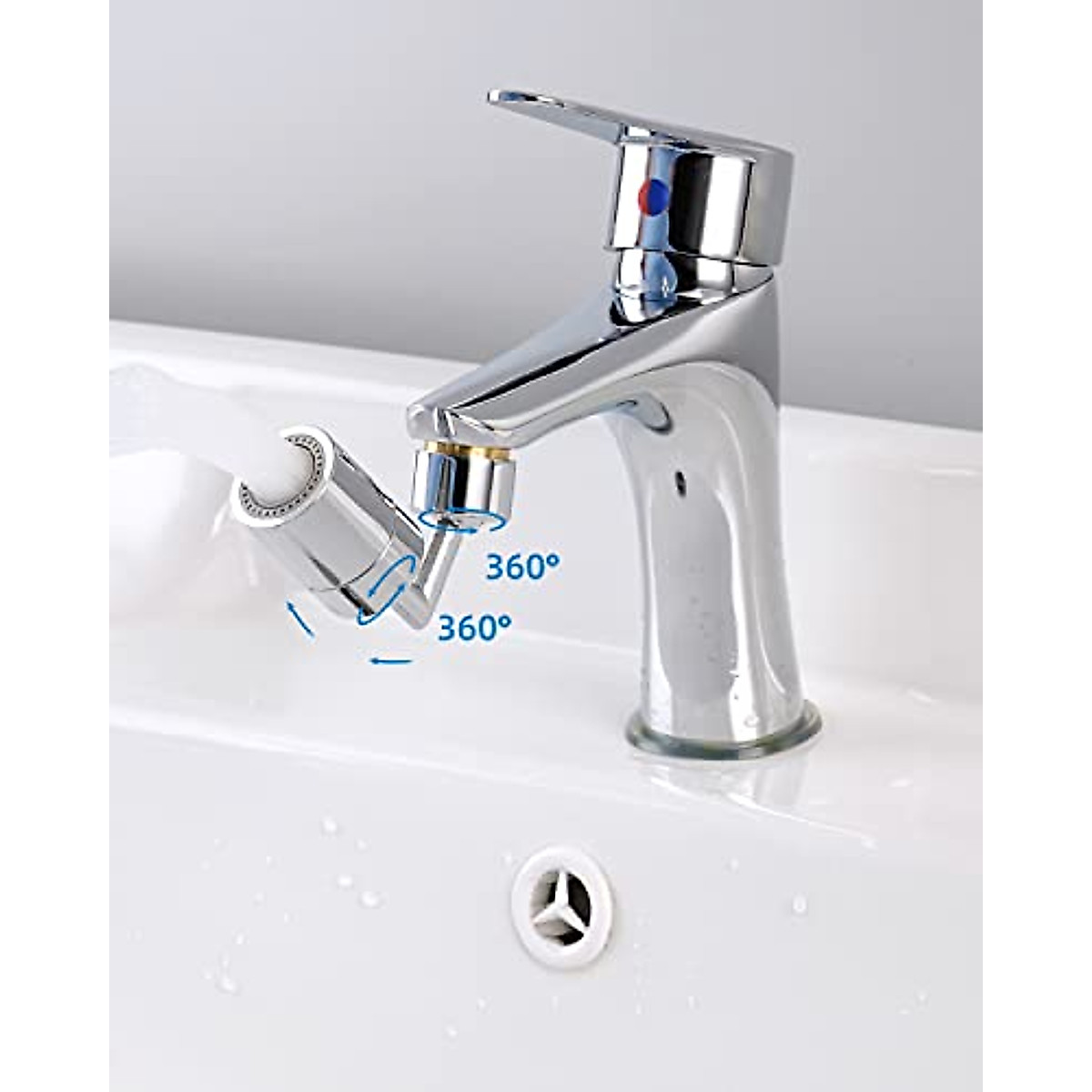 Hibbent Faucet Aerator, 720° Swivel Big Angle Spray Aerator, Solid Brass Dual Function Kitchen Sink Faucet Aerator, Bathroom Faucet Mounted for Face Washing, Gargle and Eye Flush, Chrome