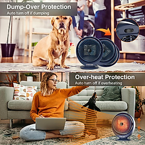 Space Heater, 800W PTC Fast Heating Ceramic Room Small Heater, Two-Speed Portable Heater Fan with Adjustable, Overheating Protection, Dumping Shutdown, Electric Heaters for Home Bedroom, Office